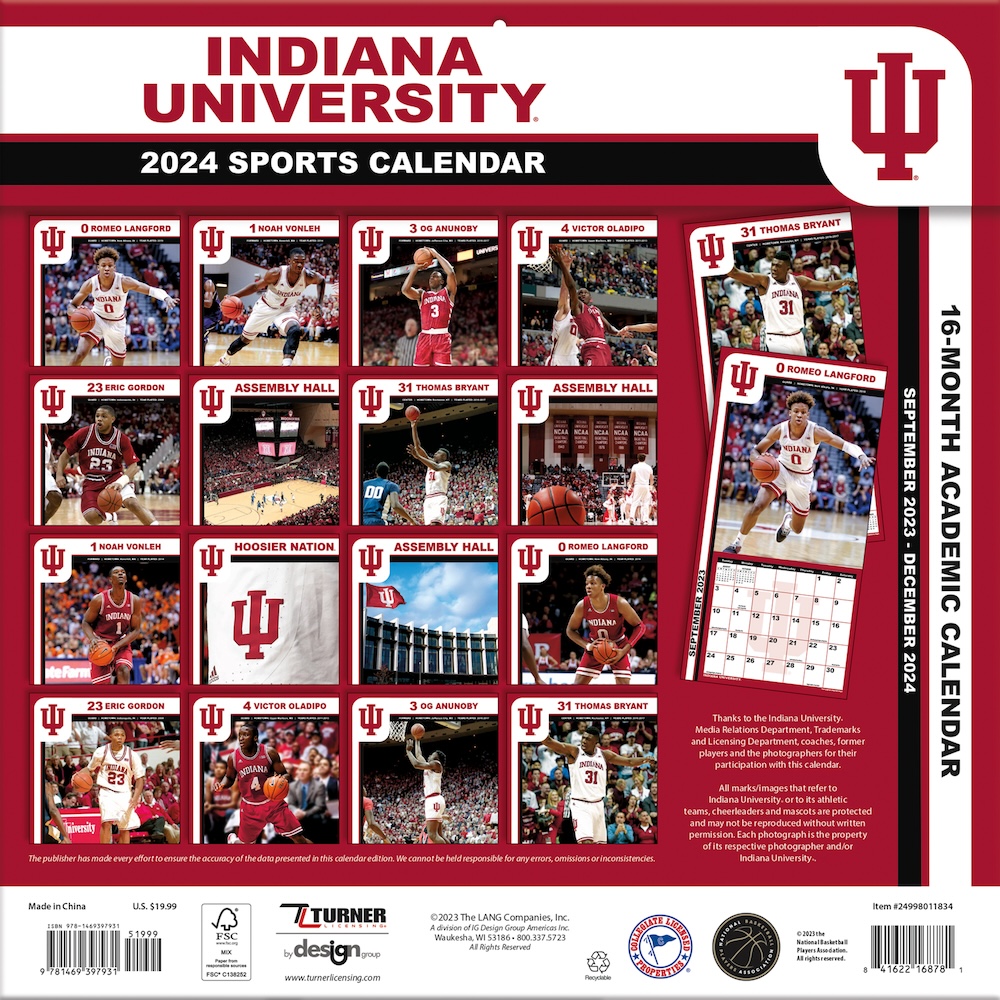 Indiana Hoosiers 2026 NCAA Team Wall Calendar - Buy at KHC Sports