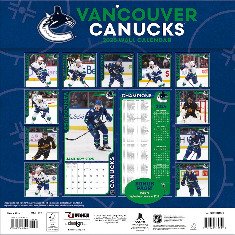 Vancouver Canucks 2026 NHL Team Wall Calendar - Buy at KHC Sports