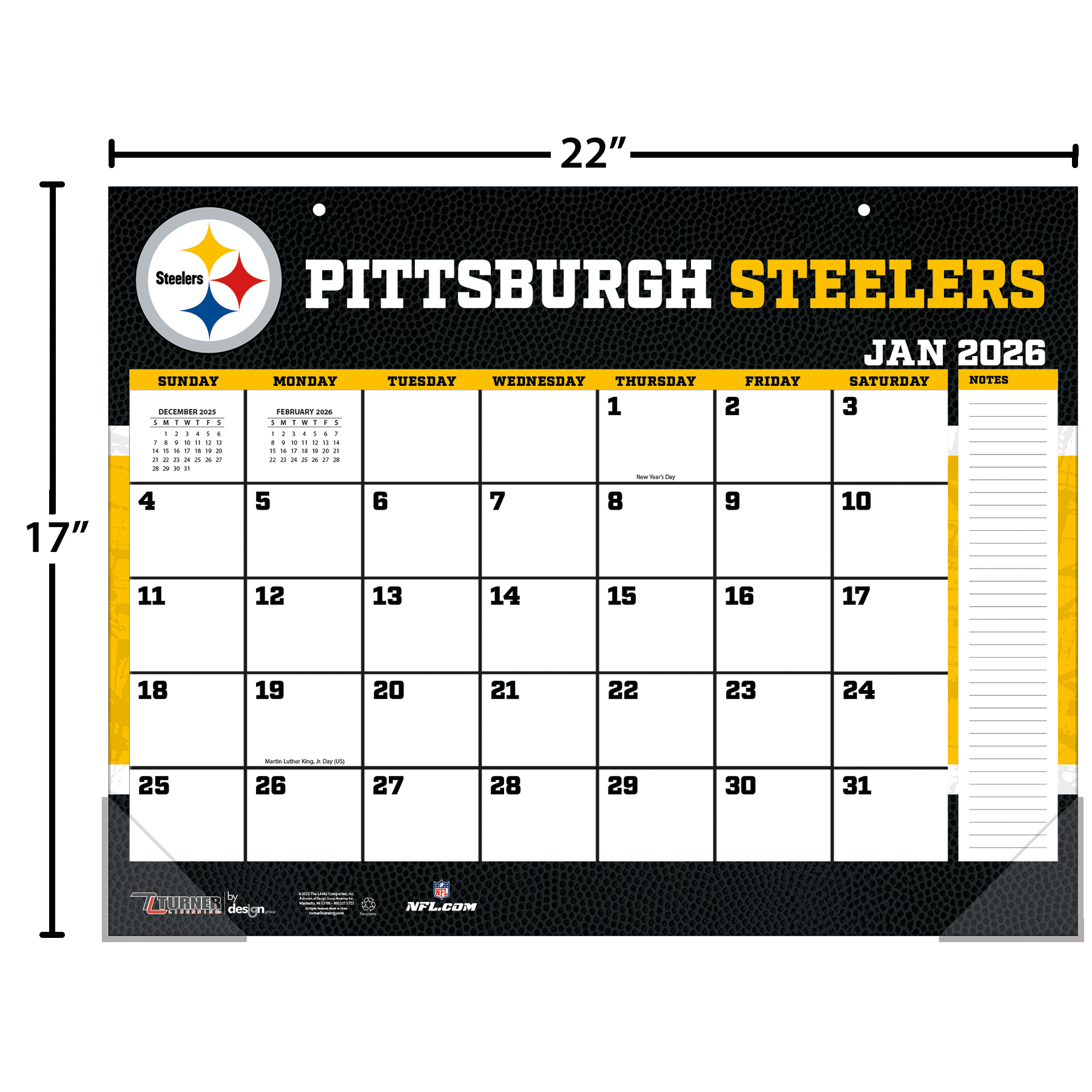 Pittsburgh Steelers 2026 NFL 22 X 17 Desk Calendar - Buy at KHC Sports