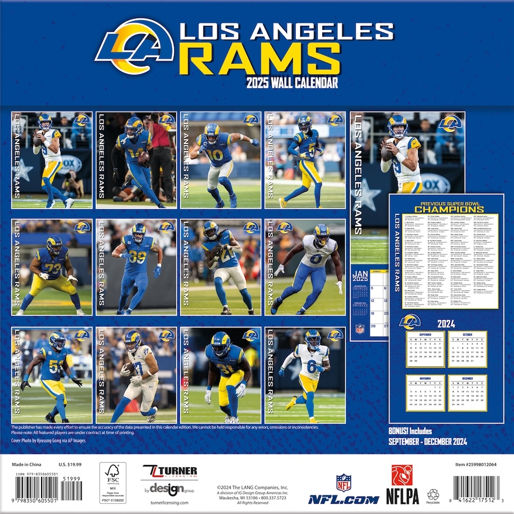 Los Angeles Rams 2026 NFL Team Wall Calendar - Buy at KHC Sports